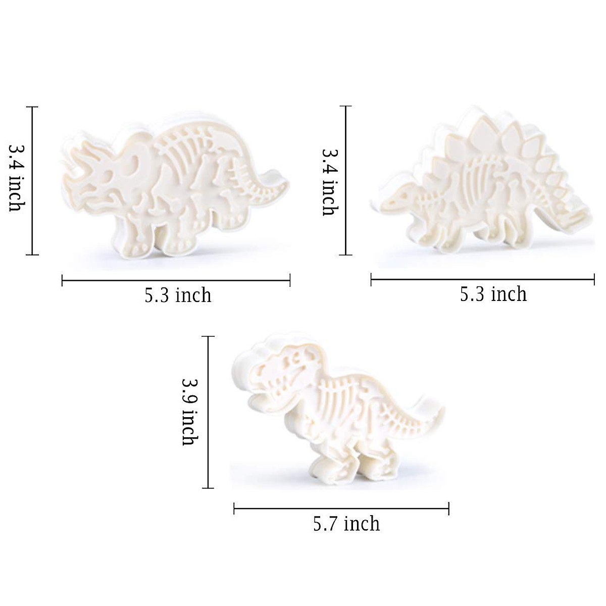 Jurassic Dinosaur Cookie Cutters and Skeleton Stampers T-Rex Stegosaurus Triceratops Fossil Cookie Cutters Set (Pack of 6)