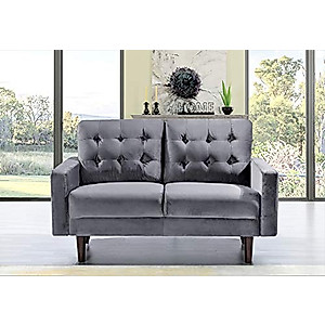 Container Furniture Direct Celestina Mid Century Modern Velvet Upholstered Living Room Loveseat, 52.76", Grey