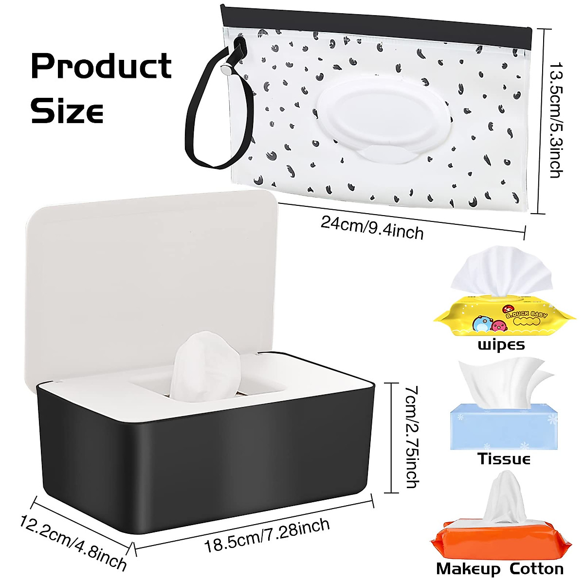 2 Pack Baby Wipe Dispenser, Portable Wet Wipe Pouch, Reusable & Refillable Reusable Travel Wet Wipe Pouch for Bathroom Baby Nursery with Cover Sealed Plastic Mask Storage Box