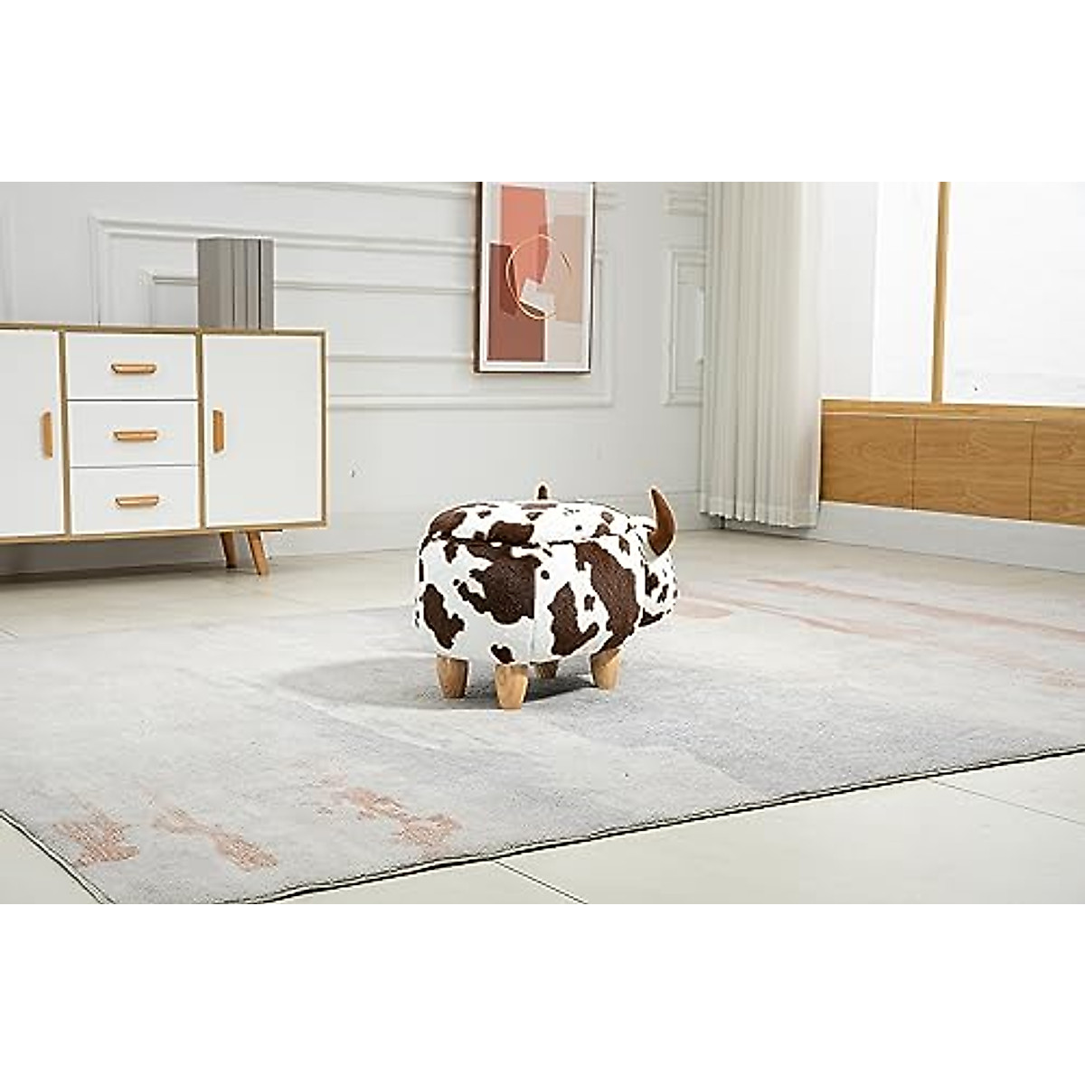 Home 2 Office Cow Ottoman for Kids' Bedroom, Playroom, Nursery, and Living Room, Animal Ottoman with Storage, Footstool for Kids, Brown Cow Print