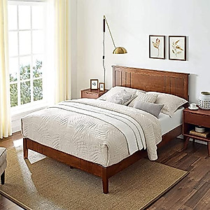 MUSEHOMEINC Mid-Century Modern Solid Wooden Platform Bed with Adjustable Height Headboard for Bedroom,King Size Wooden Bed Frame with Headboard,Wood Slat Support & No Box Spring Needed