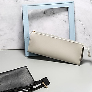WHTCHSU Pencil Bag Pen Case Cosmetic Makeup/Stationery Pouch Bag Case/PU Leather Small Pouch Stationery Pouch Zipper Bag for Pens, Pencils, Markers (off-white)