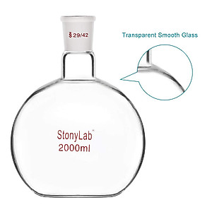 stonylab Heavy Wall Single Neck Borosilicate Glass Flat Bottom Boiling Flask, with 29/42 Standard Taper Outer Joint, 2000ml