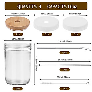 Moretoes Mason Jar Cups with Lids and Straws, 4pcs 16oz Glass Iced Coffee Cups, Drinking Glasses Set, Reusable Boba Bottle, Cute Travel Tumbler Cup, Smoothie Cup