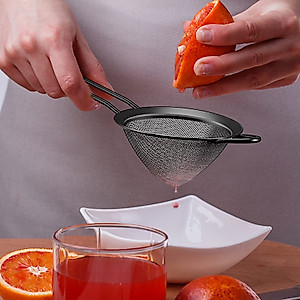 TeamFar Fine Mesh Strainer, 3.3 Inch Stainless Steel Tea Cocktail Coffee Flour Strainer with Long Handle for Kitchen Bar, Small Conical Cone Mesh Strainer, Non-Toxic & Easy Clean, (Set of 2, Black)