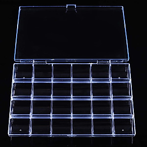 Kemaily 24 Slots Empty Clear Nail Art Decoration Storage Box Nail Glitter Rhinestone Crystal Accessories Container Storage Box