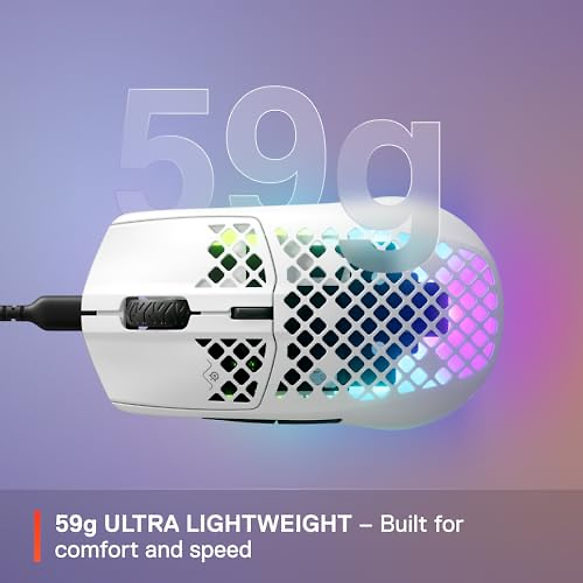 SteelSeries Aerox 3 - Holey RGB Gaming Mouse - Ultra-lightweight Water Resistant Design - 8,500 DPI TrueMove Core Optical Sensor - Snow