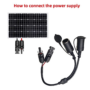 JINKAIMING Solar Panel Connector MC-4 Cable with Dual Cigarette Lighter Socket Female Seat Extension Cord with Cap 12V-24V 14AWG for Solar Generator Portable Power Station