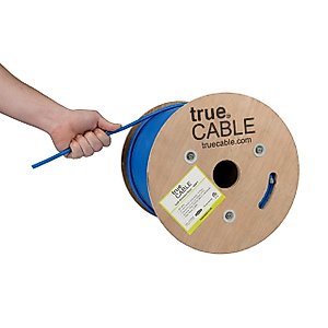 trueCABLE Cat6 Shielded Riser (CMR), 1000ft, Blue, 23AWG Solid Bare Copper, 550MHz, PoE++ (4PPoE), ETL Listed, Overall Aluminum Foil Shield (F/UTP), Bulk Ethernet Cable