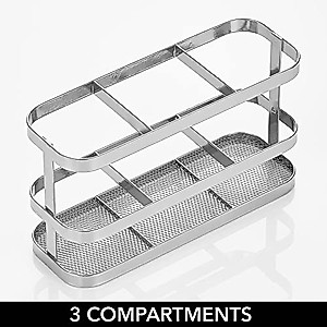mDesign Steel Bathroom Countertop Hair Tool Storage Organizer Accessory Basket Tray, Vanity Table Holder for Hair Dryer, Straightener, Curling Iron, Styling Products, Carson Collection, Chrome