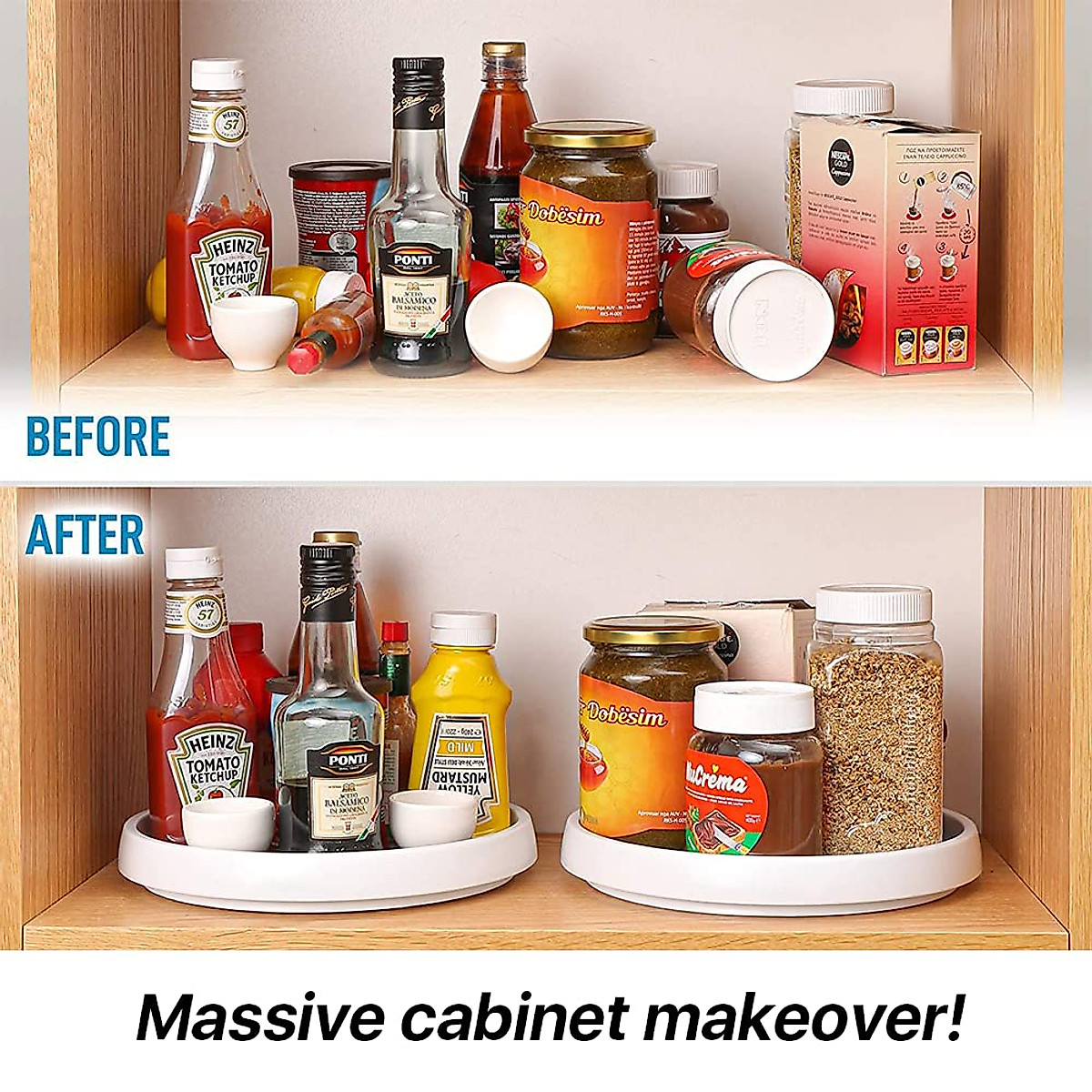 Lazy Susan Organizer 1 Pack, Non-Skid Lazy Susan Turntable 10-12 Inch for Cabinet, Pantry, Kitchen, Countertop, Vanity Display Stand White/Grey (10 INCH)