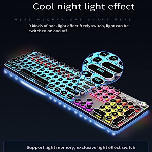 Gaming Keyboard,Retro Punk Typewriter-Style,9 Lighting Effects USB Wired, for PC Laptop Desktop Computer, for Game and Office, Stylish Mechanical Keyboard and Mouse Set E-Sports Game Set (White)