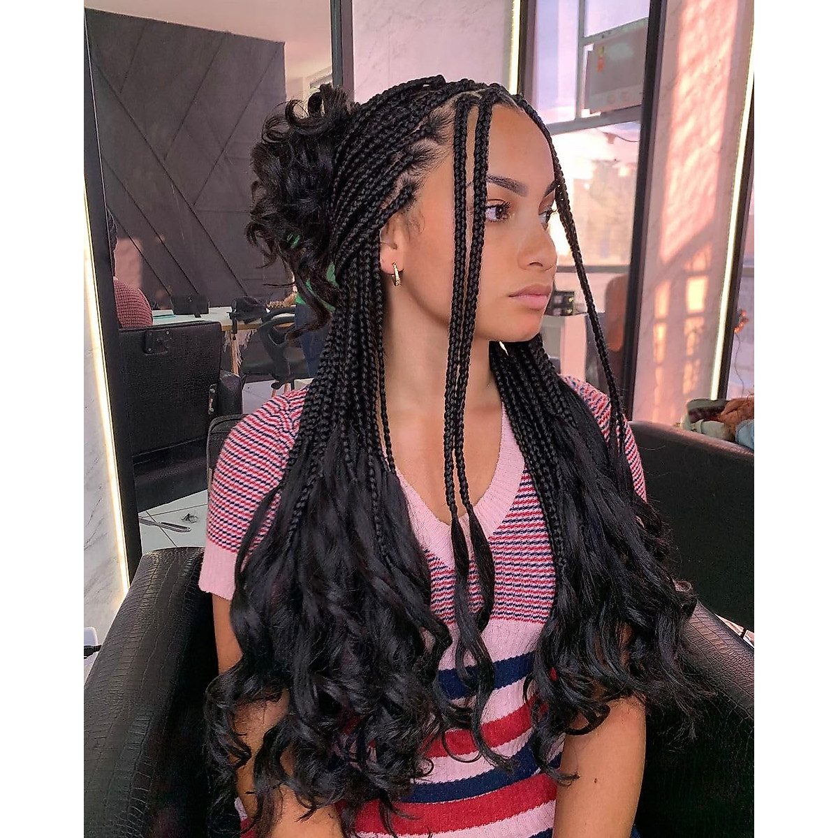 Pre Stretched Braiding Hair 22 Inch Bouncy French Curly Braiding Hair Natural Black Loose Wavy Crochet Braids Hair for Women (7 Packs, 1B#)