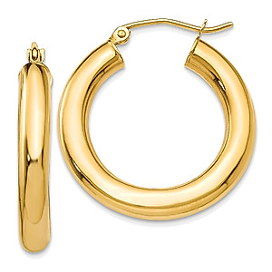 Polished 4mm Tube Hoop Earrings in 14K Yellow Gold