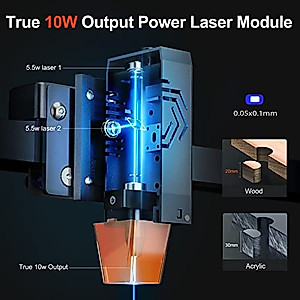 ORTUR Laser Master 3 with Foldable Feet Laser Cutter, 10W Output Power 0.05 * 0.1mm Compressed Spot Laser Engraver, Laser Engraving Machine for Wood and Metal, APP Control (with Air Assist Nozzle)