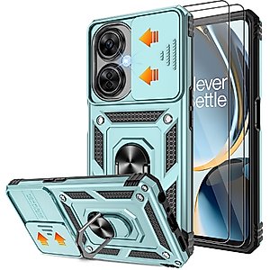 Fit for OnePlus Nord N30 5G Case with Slide Camera Cover & Screen Protector (2 Pack), Build in 360° Rotating Ring Kickstand [Military Grade] Protective Case for Nord N30 5g Case, Green