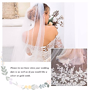 Salliy Aiosy Layer Wedding Veil Bridal Veil Embroidery Lace Edge Bride with Comb Cathedral Length Hair Accessories (White) (White)