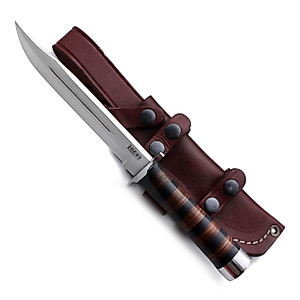 GCS Handmade Stacked Leather Handle D2 Tool Steel Tactical Hunting Knife with leather sheath Full tang blade designed for Hunting & EDC GCS 501