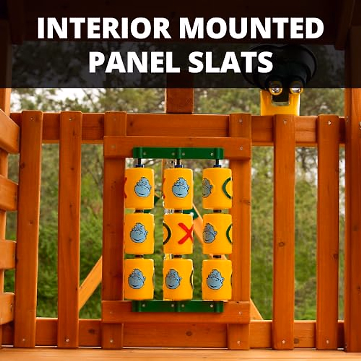 Gorilla Playsets 01-1021-AP Treasure Trove I Wood Swing Set with Wood Roof, Clatter Bridge, and Rock Wall, Amber