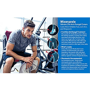 Globe Miconazole Nitrate 2% Antifungal Cream 1 oz, Cures Most Athletes Foot, Jock Itch, Ringworm and More. Compare to the Leading Name Brand