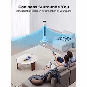 Ezify Tower Fan for Bedroom 40 Inch, 25ft/s Velocity Floor Fan, 30dB Quiet Standing Fan, 90° Oscillating Fan, 6 Speeds, 4 Modes, 12H Timer, Cooling Fan with Remote for Home Living Room Office, White