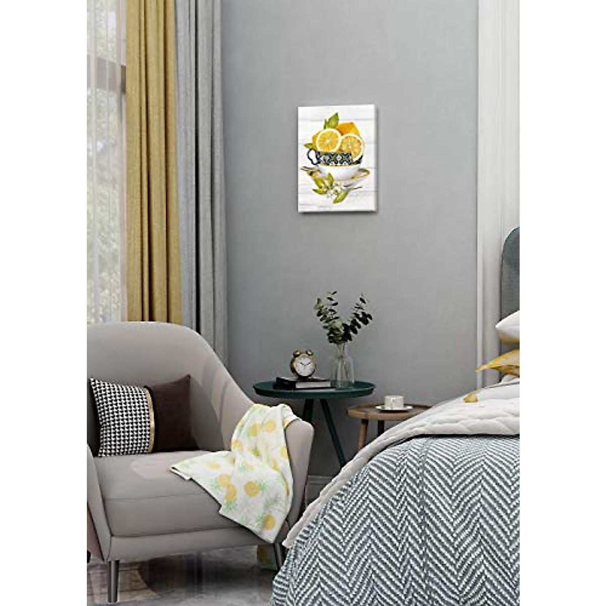 SUMGAR Lemon Wall Art Farmhouse Yellow Kitchen Wall Decor Fruit Summer Paintings Lemon Tea Cup with Flower Pictures Artwork Living Room Dining Room Pantry 12 x 16 in