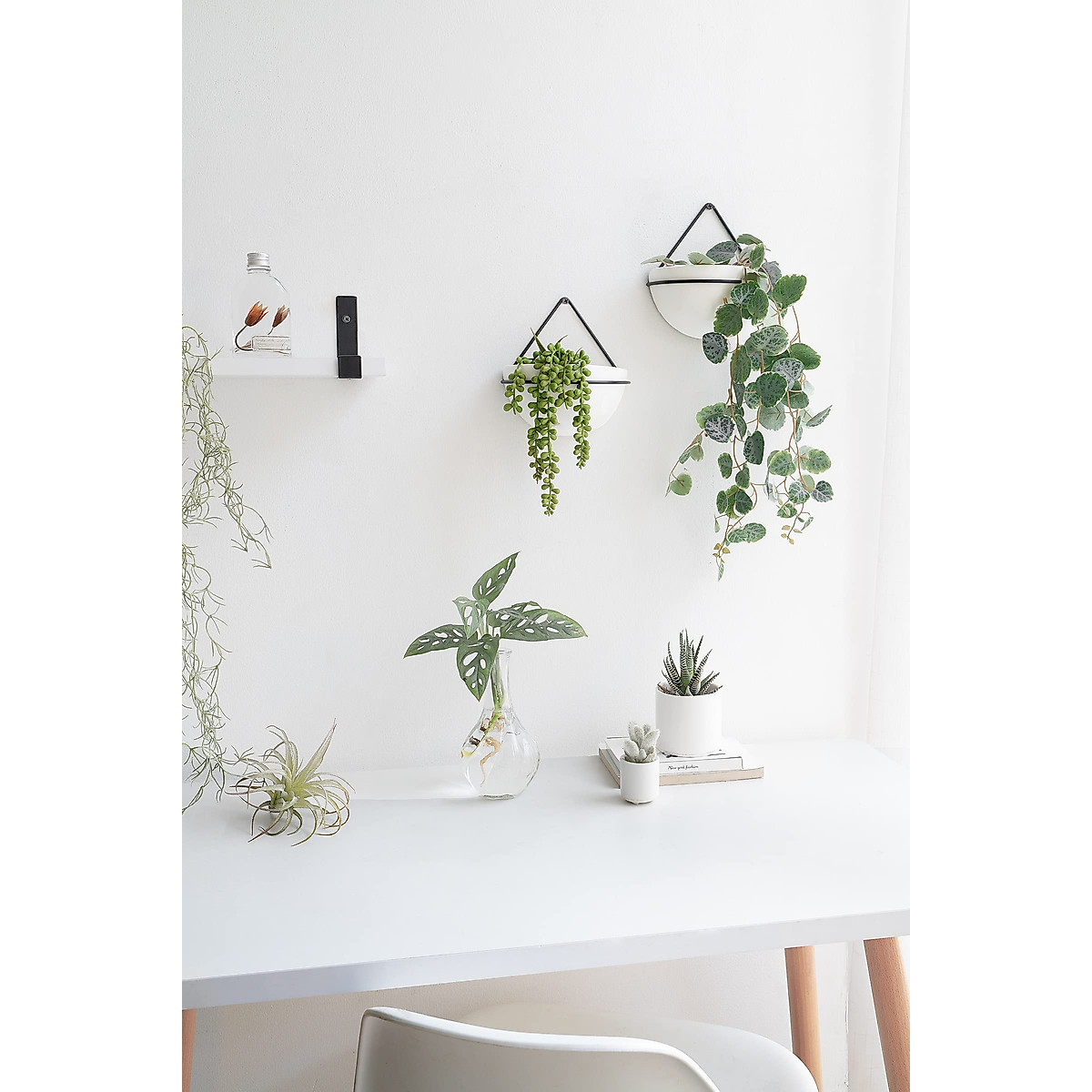 Mkono Ceramic Wall Planter Set of 2 Hanging Planter with Metal Geometric Plant Hanger, Modern Wall Mounted Plant Pot for Succulent Air Plant Cactus Indoor Home Office Decor Gift Idea, Black