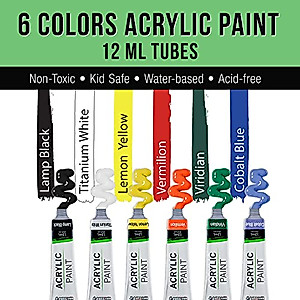 U.S. Art Supply 13-Piece Artist Painting Set with 6 Vivid Acrylic Paint Colors, 12" Easel, 2 Canvas Panels, 3 Brushes, Painting Palette - Fun Children, Kids School, Students, Beginners Starter Art Kit