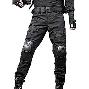 JOYASUS Mans Tactical Pants, Combat BDU Black Pants with Knee Pads for Men Hunting Airsoft Paintball