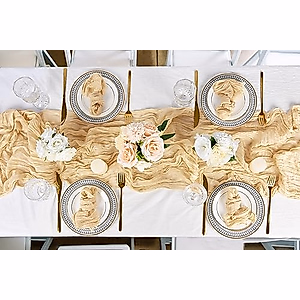 DearHouse 6Pack Cheesecloth Table Runner, Cheese Cloth Boho Gauze Table Runner for Wedding Bridal Baby Shower Birthday Holiday Party Rustic Sheer Table Decorations (Champagne)