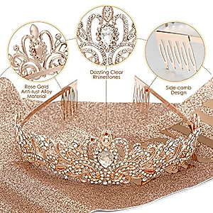 Makone Birthday Tiara for Women, Birthday Queen Crowns with Birthday Girl Sash, Crown for Girls Rose Gold, Rhinestone Tiaras with Combs, Crystal Headband Hair Accessories Glitter Sash for Party