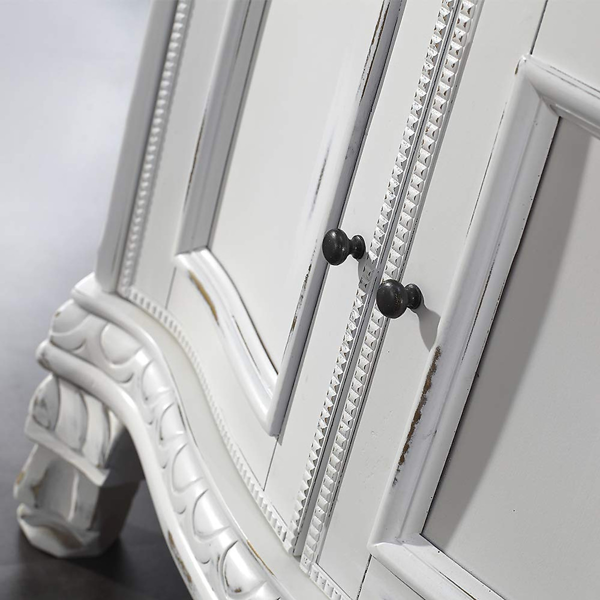 Ove Decors Islay 36 in. Bathroom Vanity and Sink Combo Carved Cabinet with Black Granite Top | Backsplash Included, 35 inches, Antique White Gold Brushed