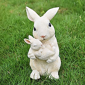 AIGEL Easter Bunny Garden Statue Outdoor Solar Decor, Mother Rabbit Holding Baby in Hands, Standing Statue for Patio, Lawn, Yard Art Decoration, Figurine Ornament Gift