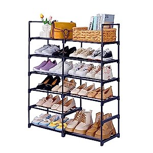 6 Tier Shoe Rack Storage Organizer, 20-22 Pairs Metal Shoe Rack for Entryway, Shoe Stand Free Standing Shoe Rack for Closet, Space Saving Shoe Organizer Shoe Storage for Living Room Bedroom Hallway