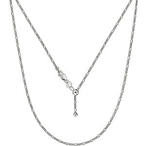 Savlano 925 Sterling Silver Italian Solid 1.6MM Figaro Adjustable Bolo 14-24 Inch Chain Necklace For Women - Made in Italy Comes With a Gift Box (White)