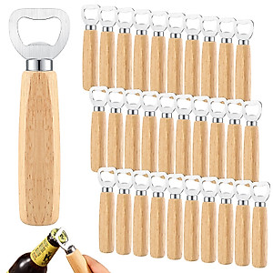 Lounsweer 30 Pcs Wood Wine Bottle Opener Stainless Steel Bottle Opener Wood Handheld Heavy Duty Bartender Bottle Openers Cider Engraved Gift Set for Kitchen Wedding Party Bar Home Restaurant
