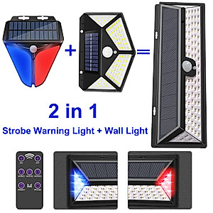 Solar Motion Sensor Security Lights Wall Lights Solar Sound Alarm Strobe Light,4 Modes IP65 Waterproof,Solar Reflector Lights Outdoor LED Motion Sensor Noise Maker with Remote for Garden Patio Yard