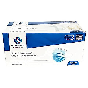 PURAVITA 3 Ply Ultra Soft Earloop Face Mask - High Filter Efficiency ≥ 98% - MADE IN USA - ASTM Level 3 - Box/50