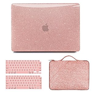 Anban Compatible with MacBook Air 13 inch Case 2022 2021 2020 2019 2018 Release A2337 M1 A2179 A1932 Touch ID, Glitter Smooth Hard Protective Case & Sparkle Laptop Sleeve & Keyboard Cover, Rose Gold