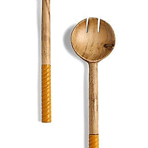 YoTreasure Tiramisu Resin & Wood Orange Salad Server Set | Wooden Utensils for Serving Salad, Spoon and Fork Set