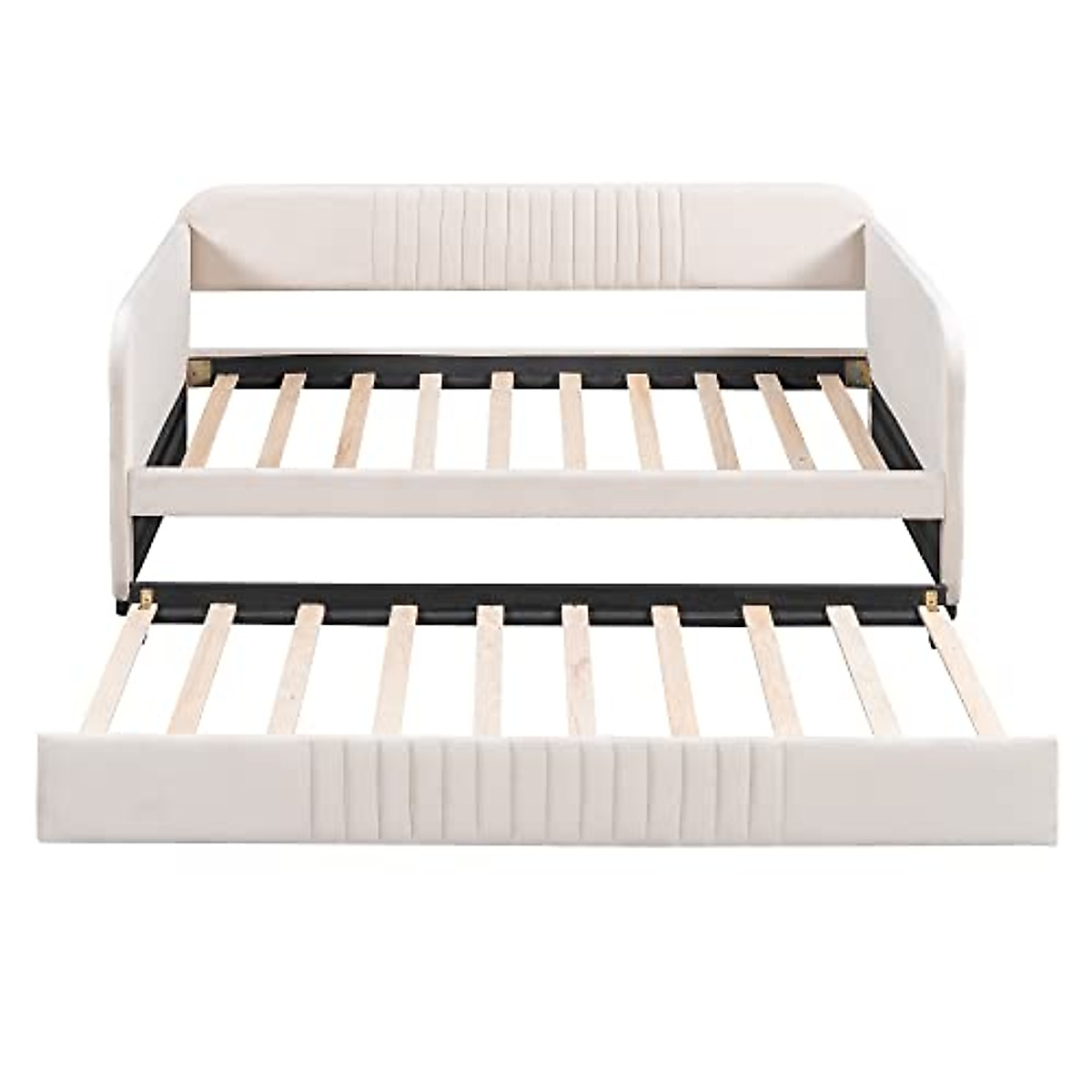 ERYE Twin Size Upholstered Daybed Sofa Bed with Trundle Bed and Wood Slat,Velvet Upholstery Twin Upholstered Bed for Boys and Girls,Beige Gray Light Blue