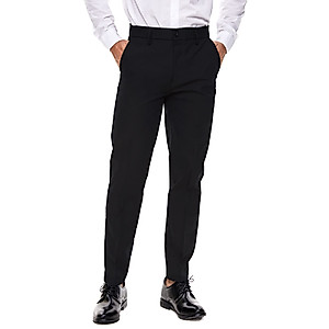 Plaid&Plain Men's Dress Pants Slim Fit Stretch Khaki Pants Wrinkle Free 8802 Black 29x28