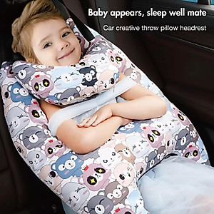 Cute Cartoon Travel Pillow Suit, Kids & Adults Car Neck Head Support Cushion Set,Travel car seat Safety Pillow,h Shape car Sleeping Pillow Kids,Pillow case can be Disassembled and Washed (A)