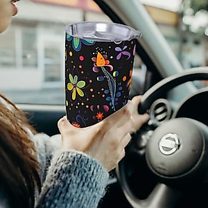 AYCZN Abstract Flower 20 OZ Tumbler Stainless Steel Travel Coffee Mug, Boho Floral Insulated Water Bottle with Lid and 2 StrawsLeakproof Thermal Cup