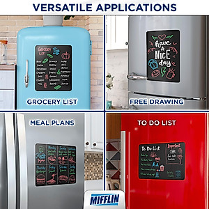 Mifflin-USA Magnetic Dry Erase Black Board Sheet for Fridge (12 x 8), Stain-Resistant Refrigerator Blackboard Organizer, Kitchen Planner Board w/ 4 Fine-Tipped Markers & Convenient Wipe Cloth