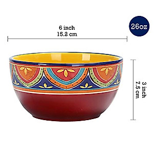 Bico Tunisian 26oz Ceramic Cereal Bowls Set of 4, for Pasta, Salad, Cereal, Soup & Microwave & Dishwasher Safe