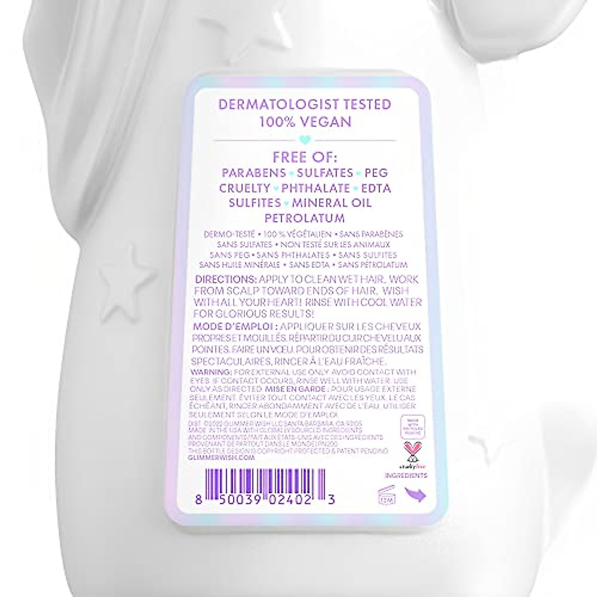 Premium Unicorn Conditioner by Glimmer Wish, Vanilla Cotton Candy Scent, Dermatologist Tested, Sulfate & Sulfite Free, Gluten & Paraben Free, PEG & EDTA Free, 100% Vegan, Coconut & Macadamia Seed Oil, Aloe Leaf Juice, 12 Fl Oz