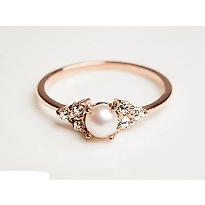 LTCXCXCD Simple Exquisite Jewelry 18k Rose Gold Pearl Ring Simulation Natural Moonstone 925 Silver Solitaire Ring (10)