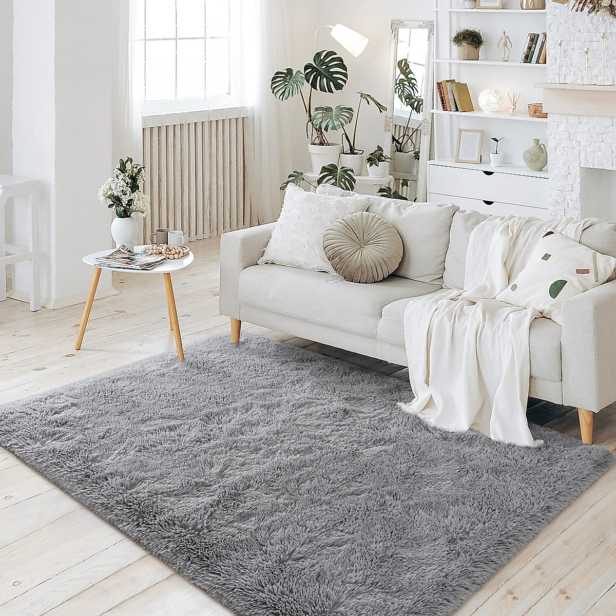 Kimicole Ultra Soft Fluffy Area Rug for Bedroom Living Room Home Decor, Plush Shaggy Rug for Playroom Dorm Room, Upgraded Modern Furry Rugs for Teen Girls Kids Room Decor, Nursery Rug, 4x6 Feet Grey