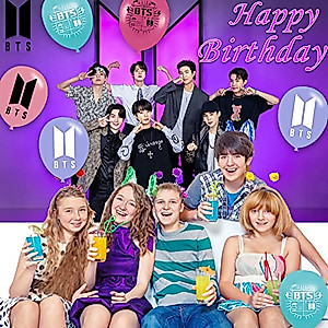BTS Birthday Party Decoration, BTS Bangtan Boys Party Photo Backdrop 5 x 3 FT and 24 Pcs BTS Balloon, BTS Merch Background Supplies for Army, Fans